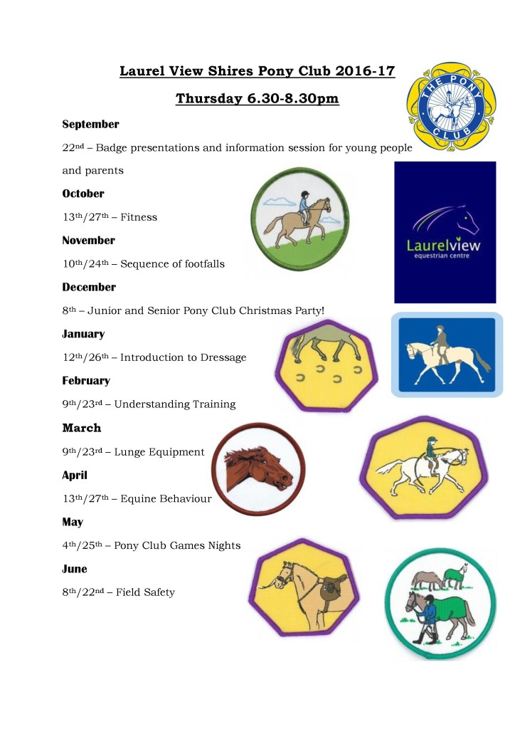 Shires Pony Club Programme 16 -17 | Laurelview